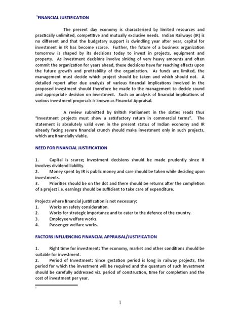 financial justification of projects pdf net present value