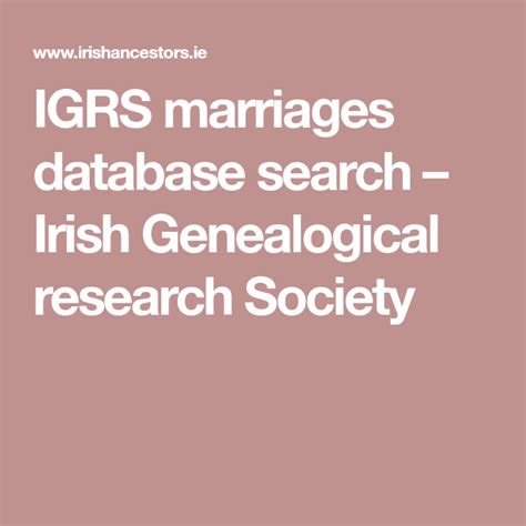Igrs Marriages Database Search Irish Genealogical Research Society