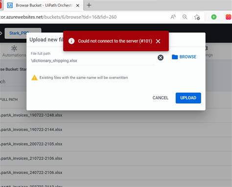 “could Not Connect To The Server 101” Error During Uploading The