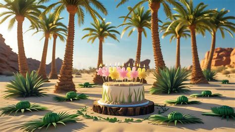 Desert Birthday Celebration Stock Illustration Illustration Of Flower Sand 398162783