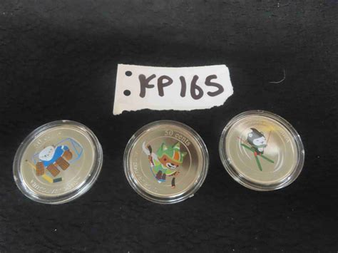 3 Canada Olympic Mascot 50 Cent Colored Coins Quatchi Sumi Miga