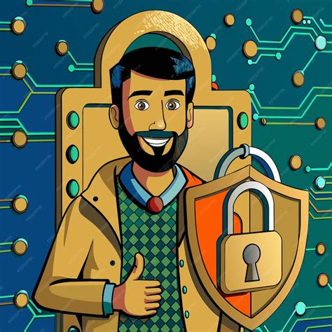 Una Caricatura De Un Hombre Sosteniendo Un Candado Con Un Candado En El Fondo Vector Premium