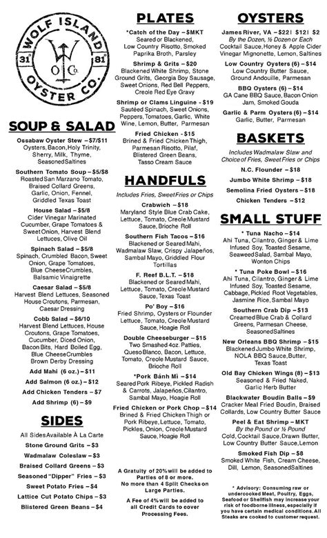 Wolf Island Oyster Co Lunch Menu St Simons Island