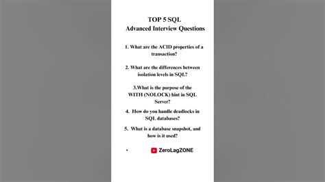Top 5 Sql Advanced Questions Youtubeshorts Interviewquestion Youtube