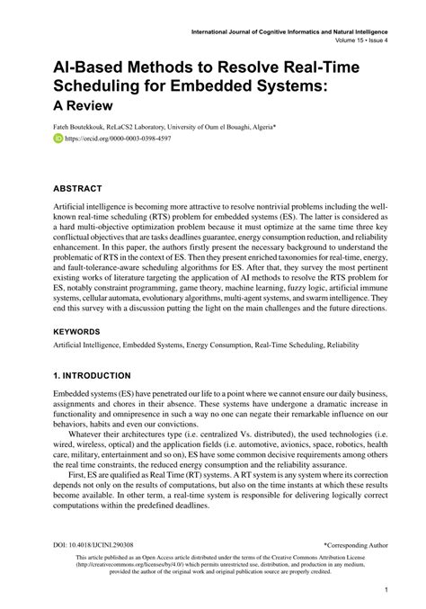 PDF AI Based Methods To Resolve Real Time Scheduling For Embedded Systems A Review