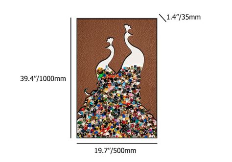 1000mm Rectangle Peacock Building Blocks Wall Art Decor With Aluminum