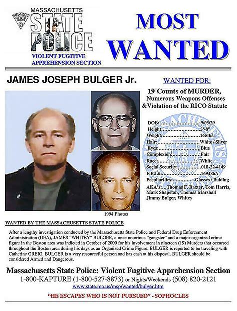Whitey Bulger Mobster Gangster Mafia Wanted Poster 85x11 Photo Picture