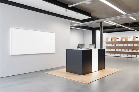 Premium Photo Tech Store Demo Area Sign Mockup With Blank White Empty