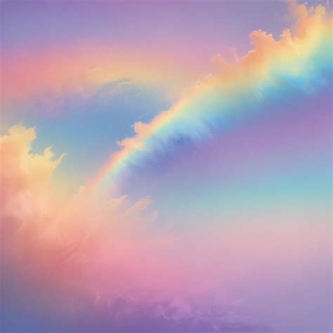 A Dreamy Landscape Of Soft Pastels With A Vibrant Rainbow Arching