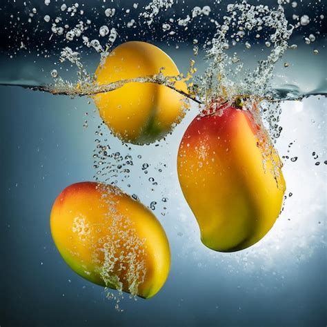 Premium Ai Image Delicious Mangoes Dipped In Water And Water Droplets