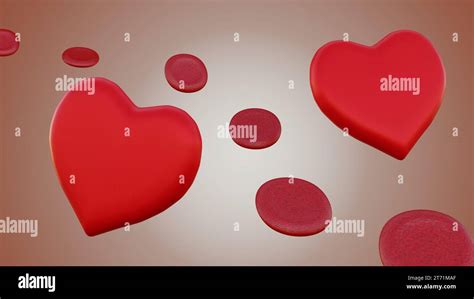 An Isolated Red Heart Shape And Erythrocytes Or Red Blood Cells
