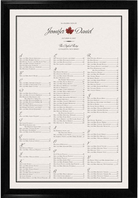 Red Maple Leaf Fall Wedding Seating Chart Autumn Leaves And Wedding