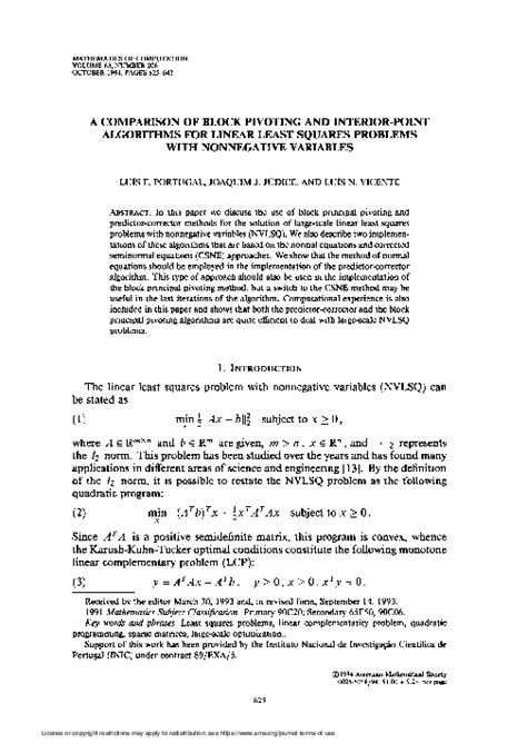 Pdf A Comparison Of Block Pivoting And Interior Point Algorithms For Linear Least Squares