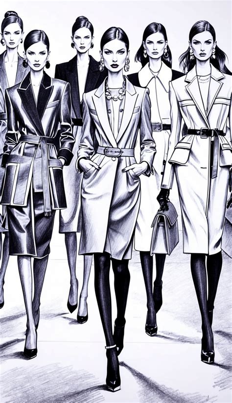 18 Pencil Drawings Of Fashion Models Runway Style On Paper