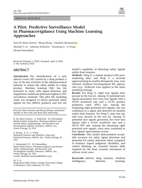 Pdf A Pilot Predictive Surveillance Model In Pharmacovigilance Using