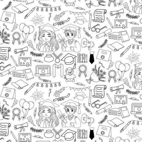 Graduation Doodle Hand Drawn Seamless Pattern Stock Vector