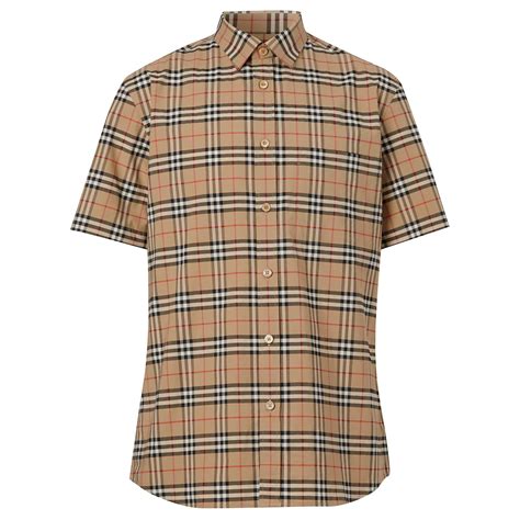 Burberry Short Sleeve Small Scale Check Stretch Cotton Shirt Multiple