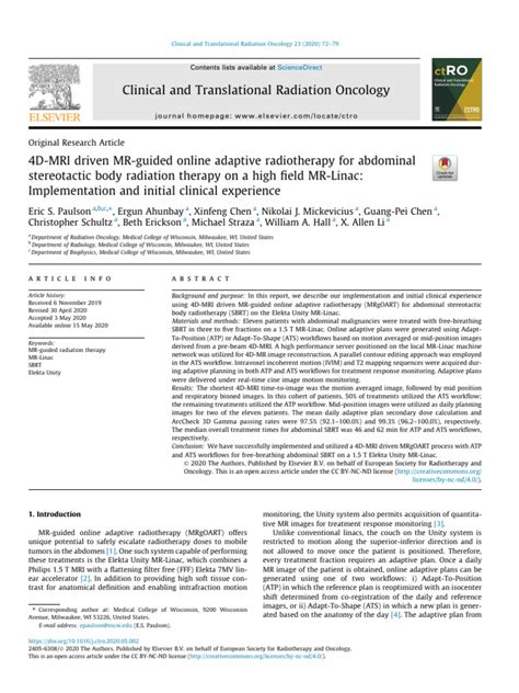 paulson et al 2020 4d mri driven mr guided online adaptive radiotherapy