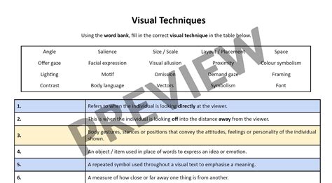 Visual Techniques And Colour Symbolism Worksheets Teaching Resources