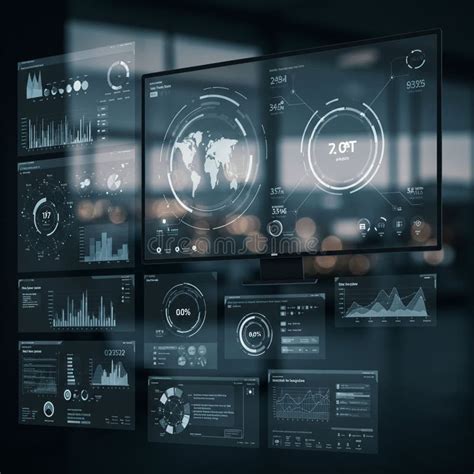 Futuristic Digital Dashboard Interface With Multiple Data Analytics Screens Displayed Stock