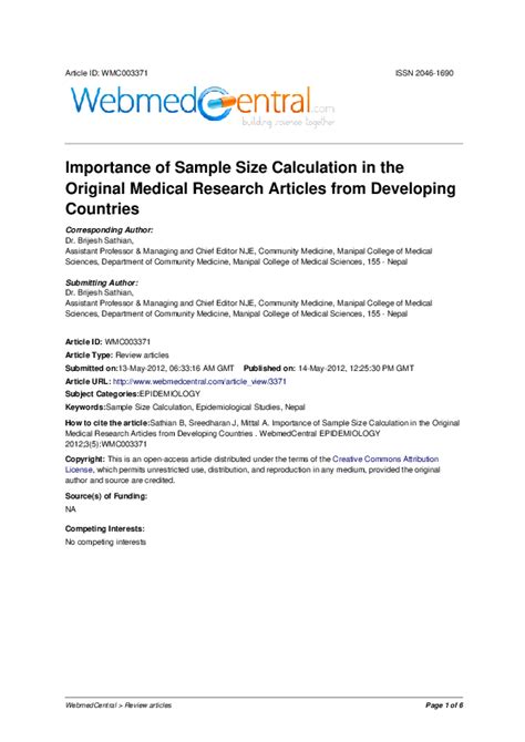 Pdf Importance Of Sample Size Calculation In The Original Medical