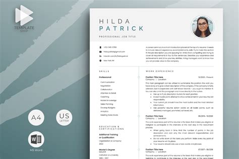 Resume Template With Photo For Ms Word Graphic By Template Ship