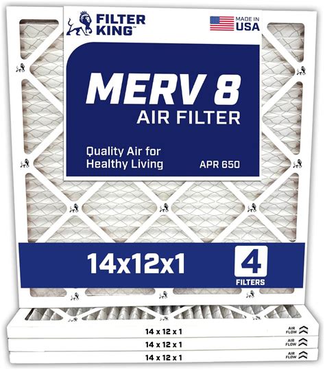 Filter King 14x12x1 Air Filter 4 Pack Merv 8 Hvac Pleated Ac