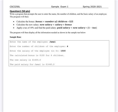 Solved Csci250l Sample Exam 1 Spring 2020 2021 Question1 50