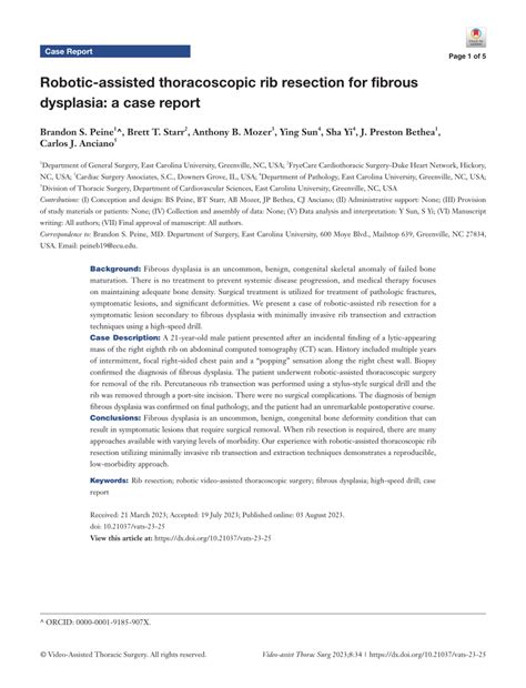 Pdf Robotic Assisted Thoracoscopic Rib Resection For Fibrous