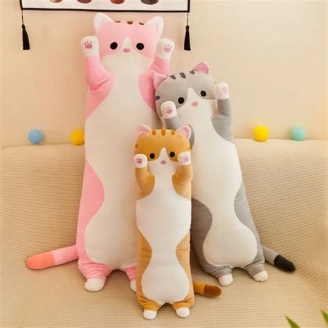 Long Cat Plush Body Pillow Cute Stuffed Fluffy Cat Plushie Mochi Mart