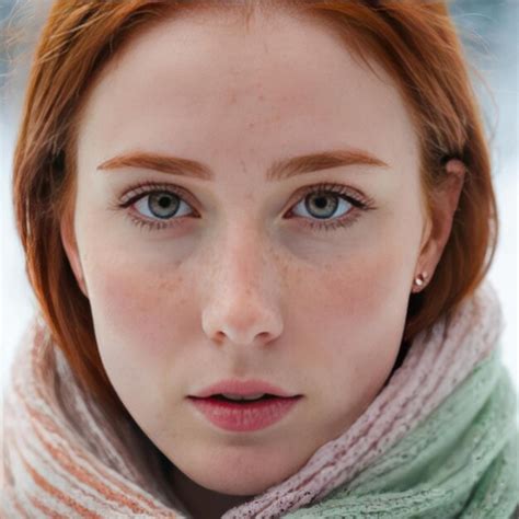 Premium Photo Face Behind Wooly Scarf Petite Redhead Woman In Snow