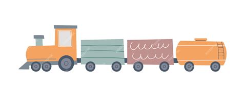 흰색 배경에 고립 된 귀여운 아이 기차 손으로 그린 스타일 만화 기관차 벡터 일러스트 레이 션에 재미 철도 운송 프리미엄 벡터