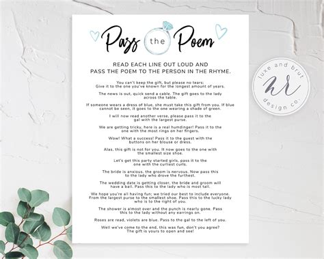 Pass The Poem Bridal Shower Game Bridal Shower Diy Etsy Canada