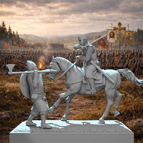 3d Printable Mounted Crusader Knight Vs Byzantine Varangian Guard