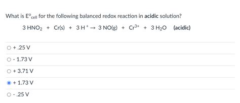 Solved What Is Eºcell For The Following Balanced Redox