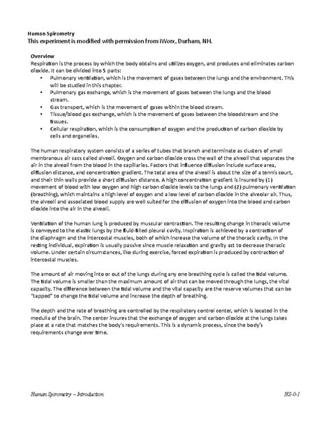 Spirometry Experiment Class Assignment Human Spirometry Introduction Hs 0 Human Spirometry