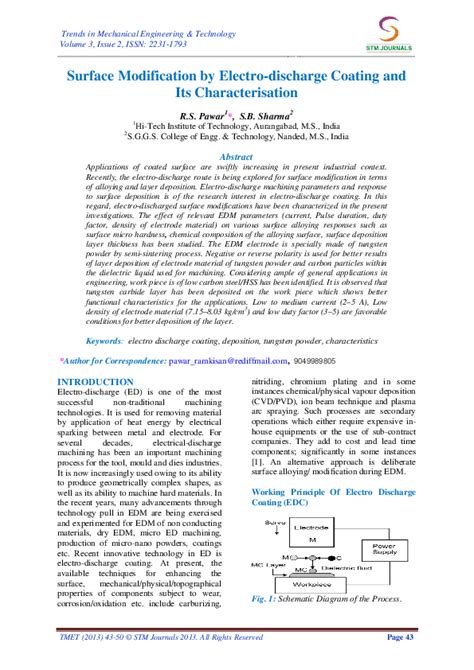 Pdf Surface Modification By Electro Discharge Coating And Its