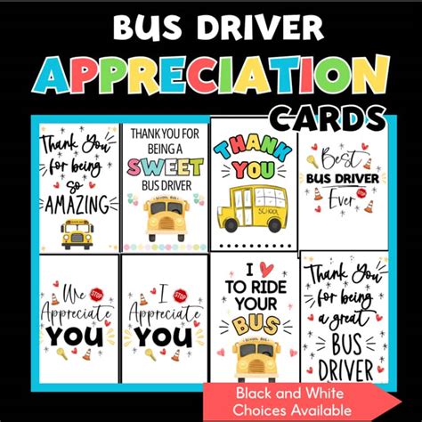 Printable Bus Driver Appreciation And Thank You Cards Color And Black And