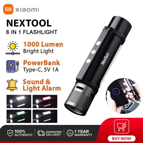 Nextool Mi Youpin 6in1 Torchlight Flashlight 1000lm 240m Ipx4 Alarm Magnet Powerbank Camping