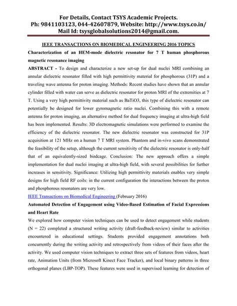 Ieee Bio Medical Engineering 2016 Title And Abstract Pdf