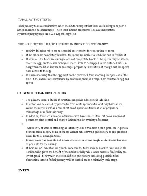 Tubal Patency Test Pdf Mammal Female Reproductive System Health