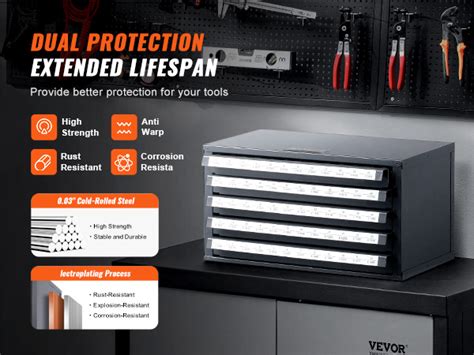 Vevor Drill Bit Dispenser Cabinet Five Drawer Drill Bit Organizer Cabinet For 1 To 60 Steel