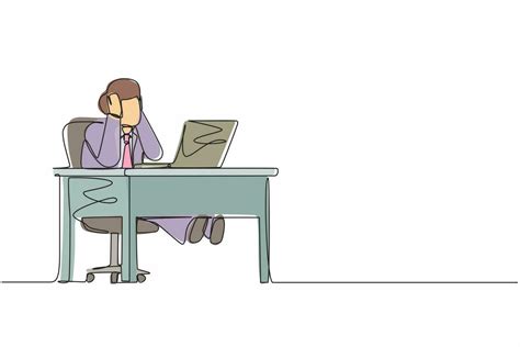 Continuous One Line Drawing Tired Office Worker Man Character Male