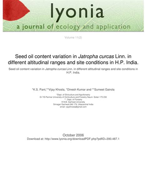 Pdf Seed Oil Content Variation In Jatropha Curcas Linn In Different