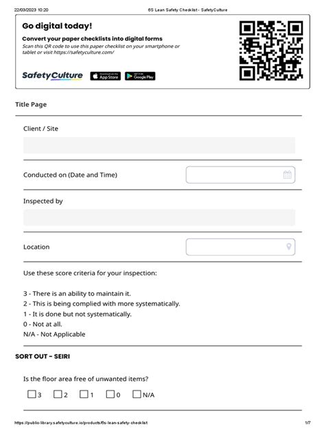 6s Lean Safety Checklist Safetyculture Pdf Risk Safety