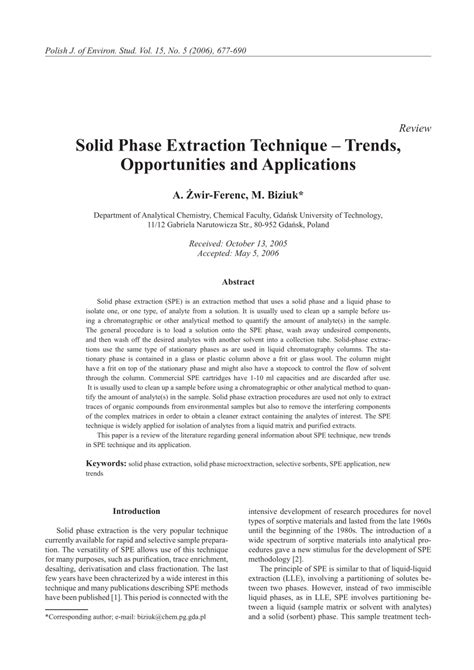 Pdf Solid Phase Extraction Technique Trends Opportunities And