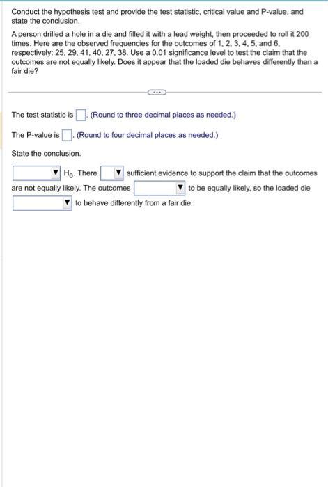 Solved Conduct The Hypothesis Test And Provide The Test