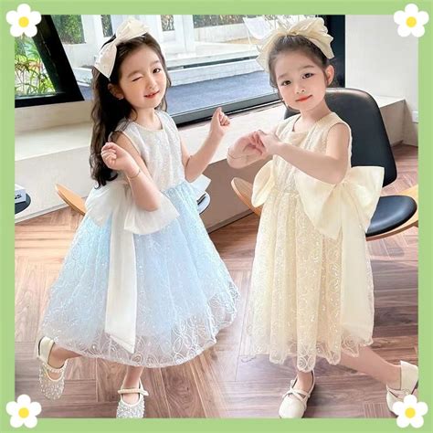 Girl Fashion Stylish Summer Dress Sleeveless Sequins Pearls Side Bow