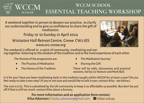 Essential Teaching Workshop Wccm In The Uk