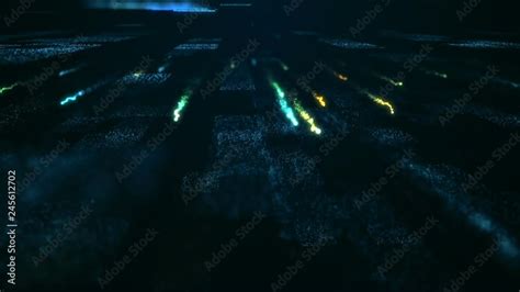 Technological Background With Flying Glowing Lines And Flickering